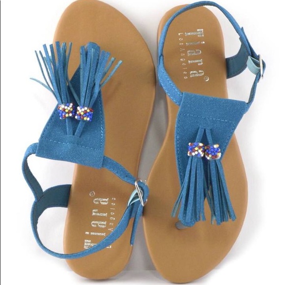 Shoes | Titanium Blue Tassel Bead Sandals | Poshmark